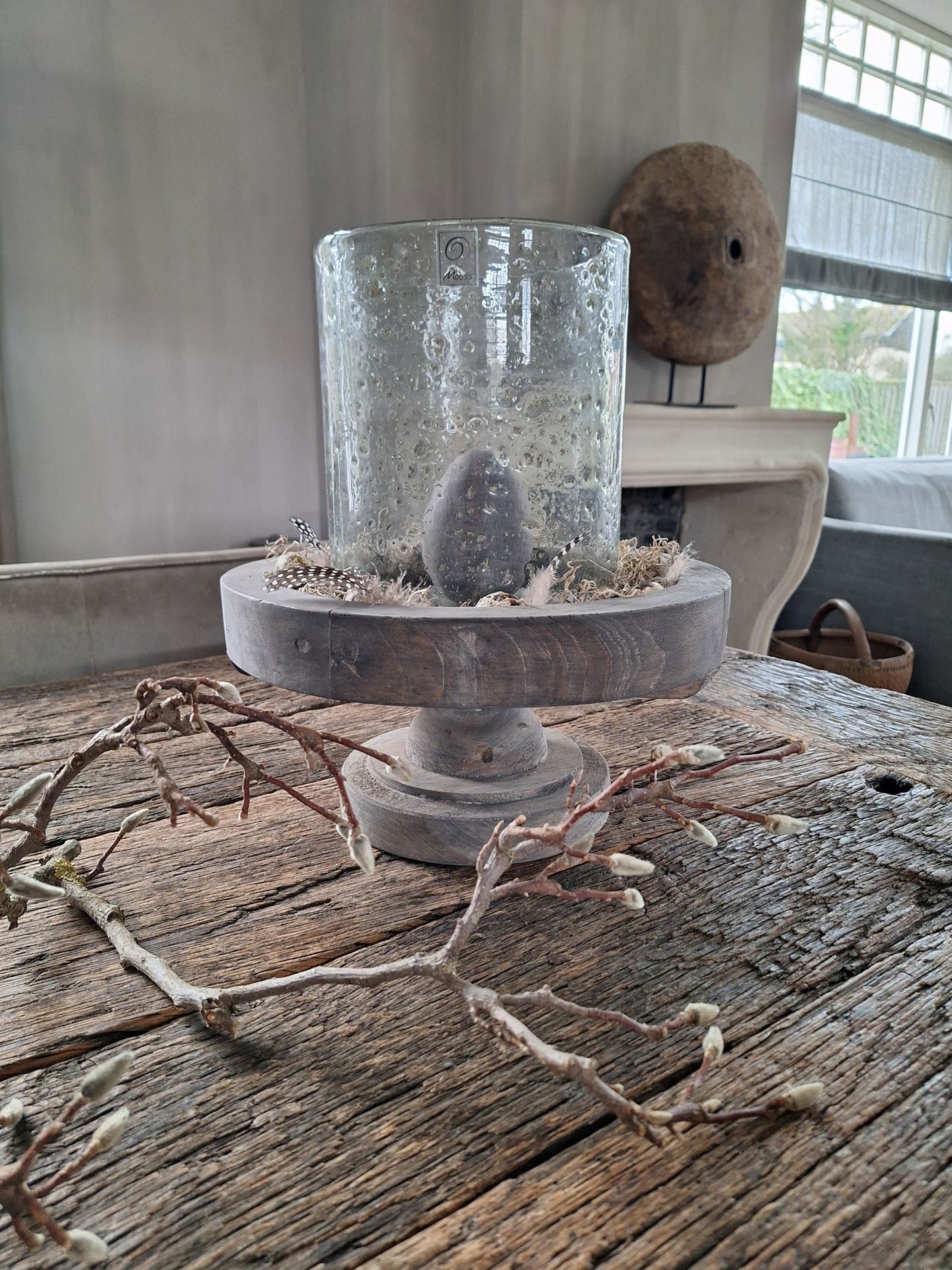 Ronde schaal op voet Grey 35 cm- Stoer & Stijlvol
