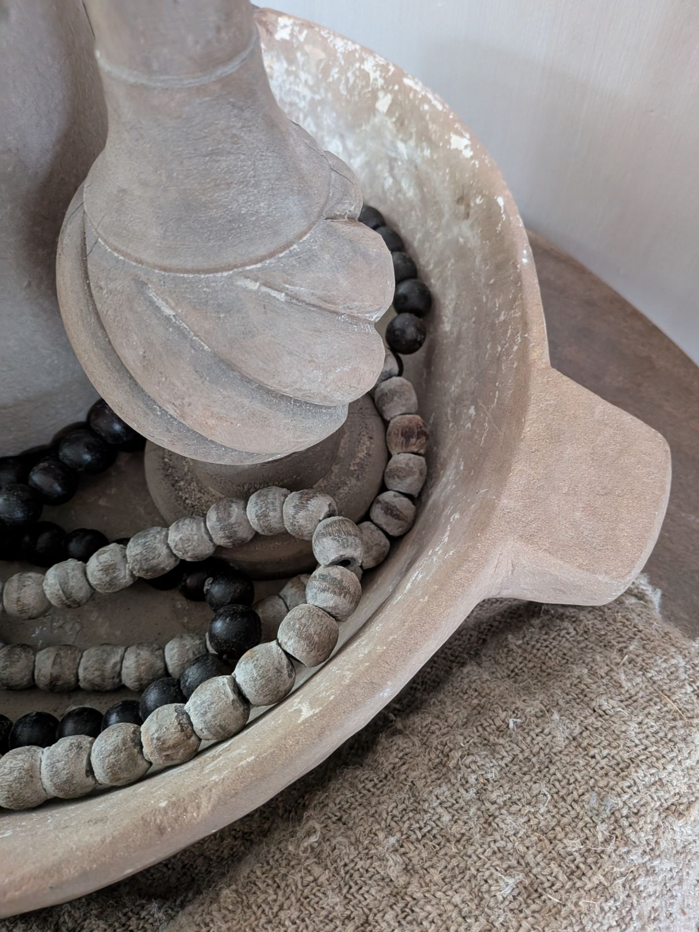 Oud houten kralen ketting beige- Stoer & Stijlvol